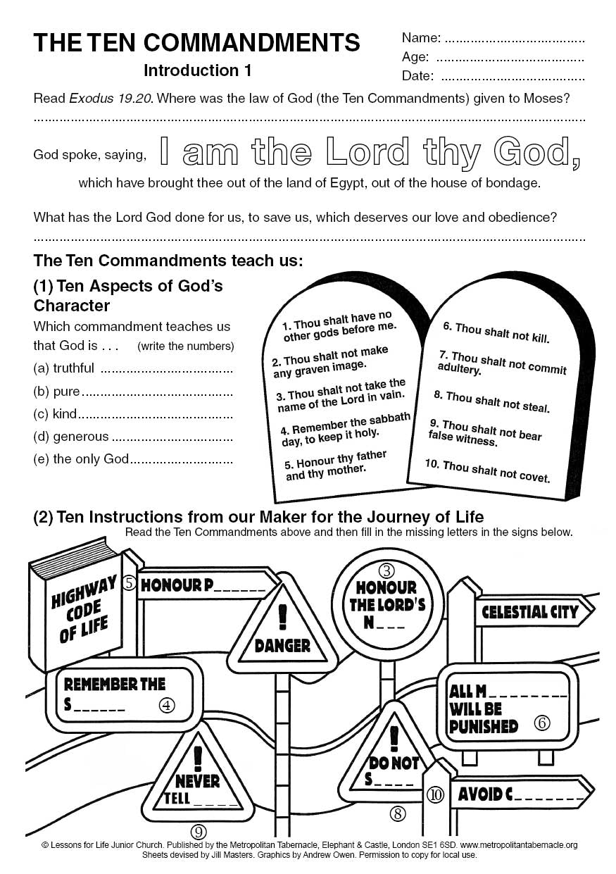 10 commandments printable worksheets